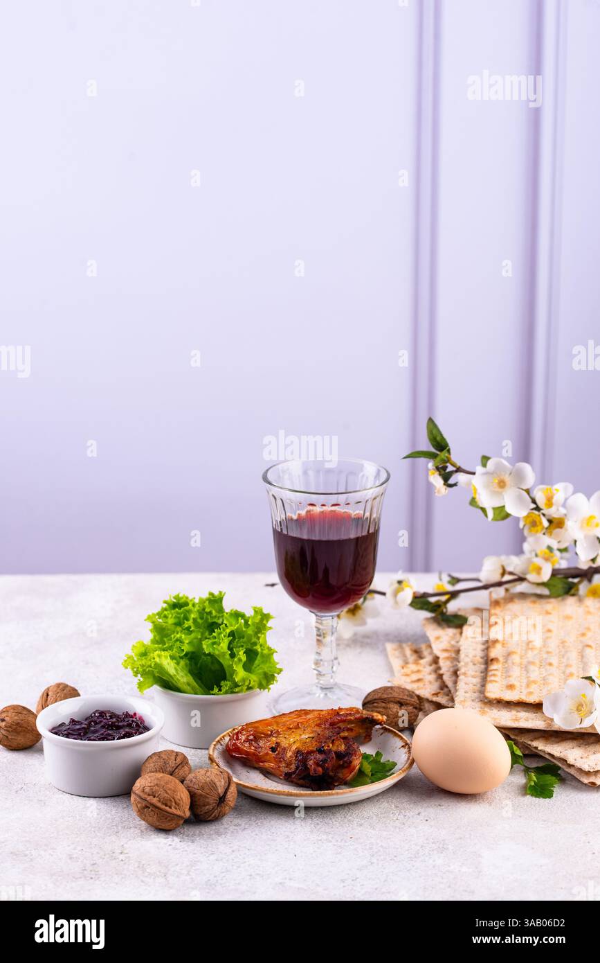 Traditional Passover Seder plate with symbolic foods. Symbolic of ...