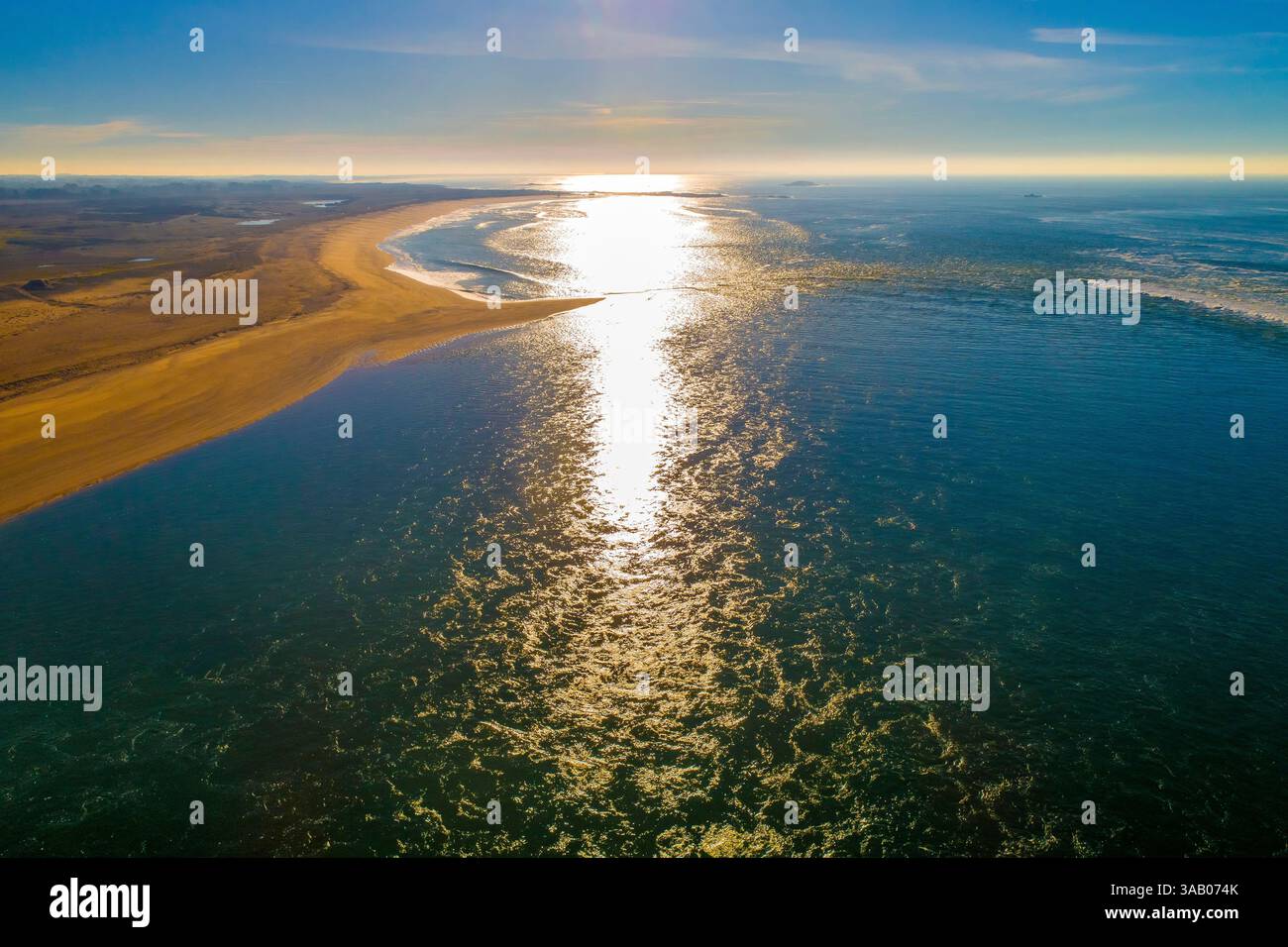 France, Morbihan, Etel, Etel river, the Etel bar and its sandbanks at ...