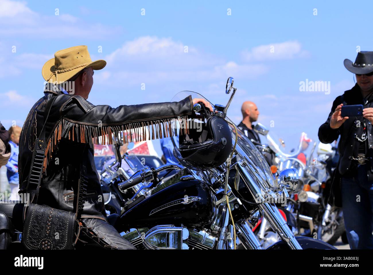Dnipro, Ukraine, May 11, 2019. Motorcyclists on cool motorcycles, in ...