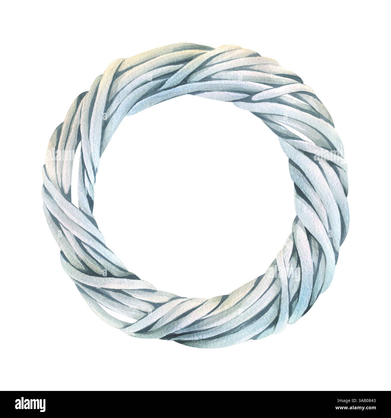 Round wreath of twisted vine branches in light grey and white, base for ...