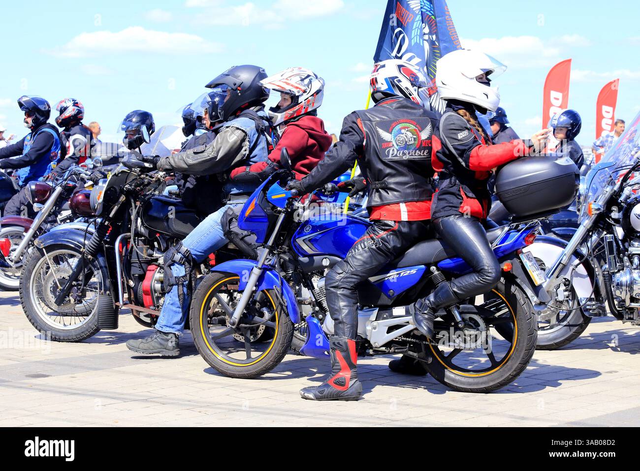 Dnipro, Ukraine, May 11, 2019. Motorcyclists on cool motorcycles, in ...