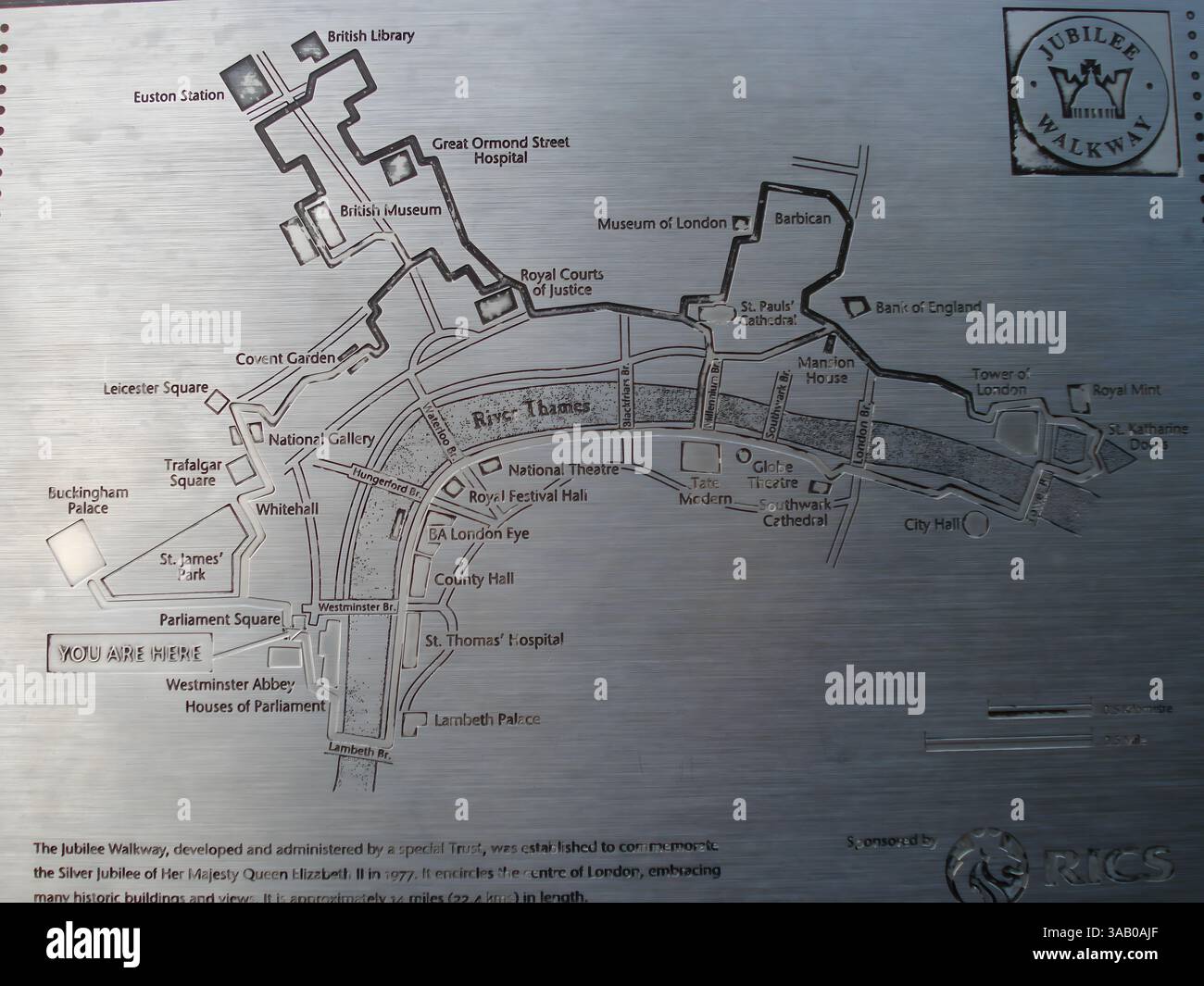 A detailed map of the Jubilee Walkway in London, featuring key ...