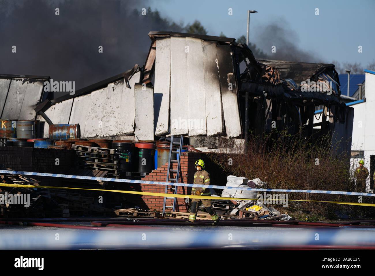Fire fighters at the scene of a fire at an industrial unit in Broomlee ...