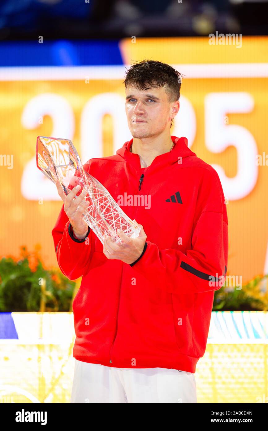 MIAMI GARDENS, FLORIDA - MARCH 30: Jakub Mensik of Czech Republic poses ...