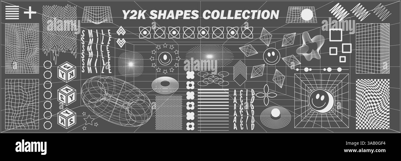 Abstract geometry hud wireframe shapes and patterns, cyberpunk elements ...