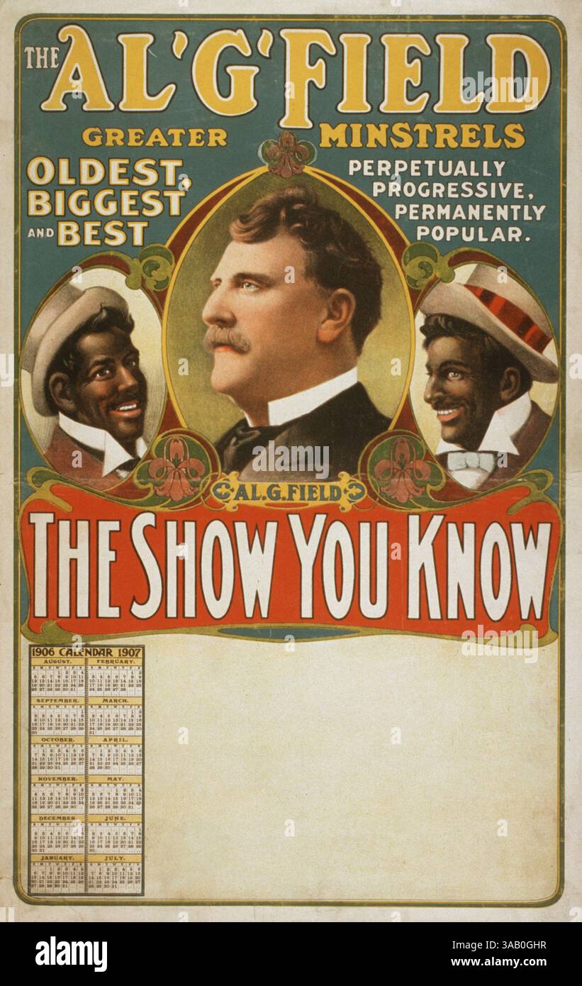 Vintage poster of Al. G. Field Greater Minstrels, with calendar, circa ...