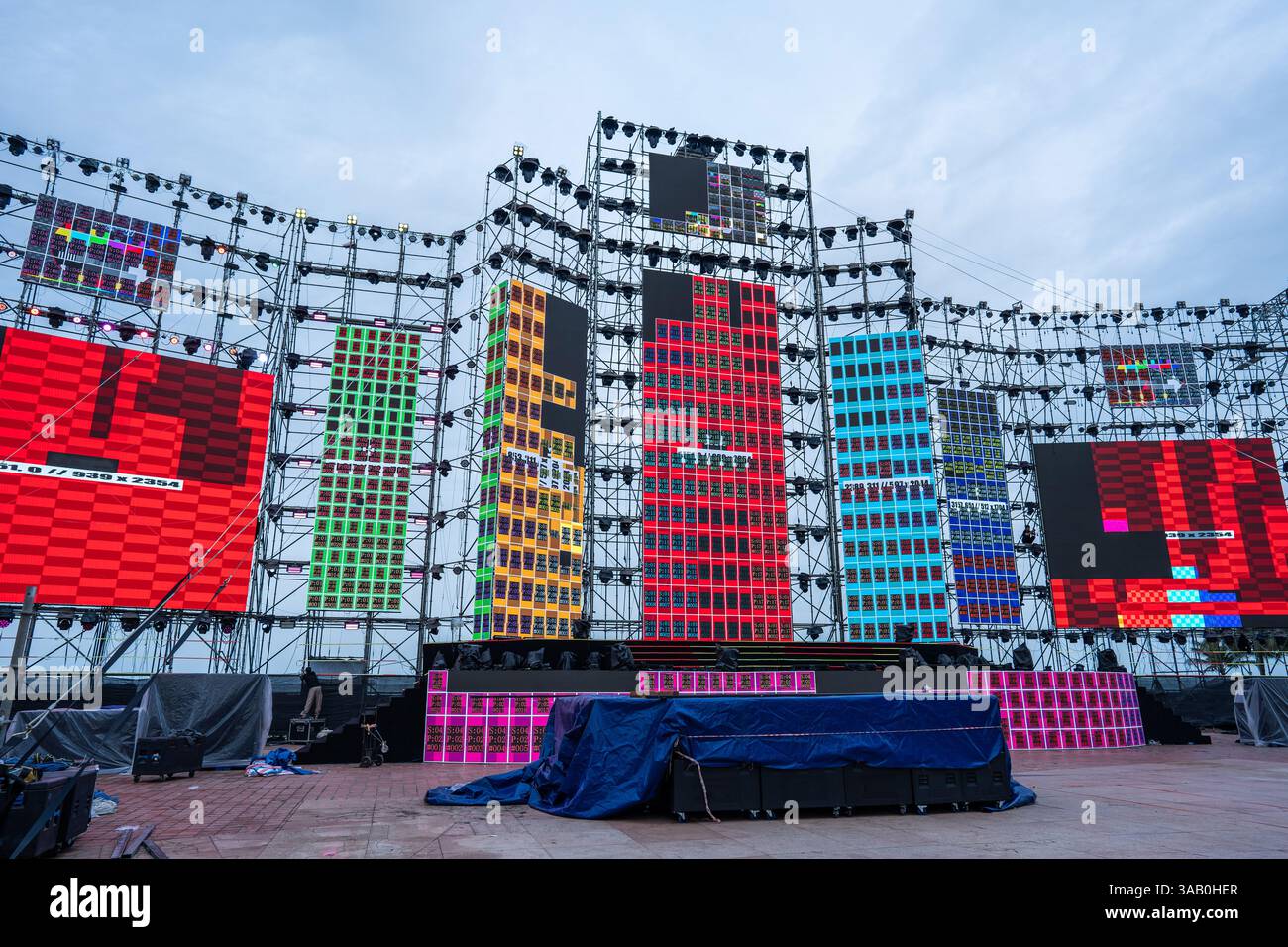 led screen installation and calibration for event stage setup, panel ...