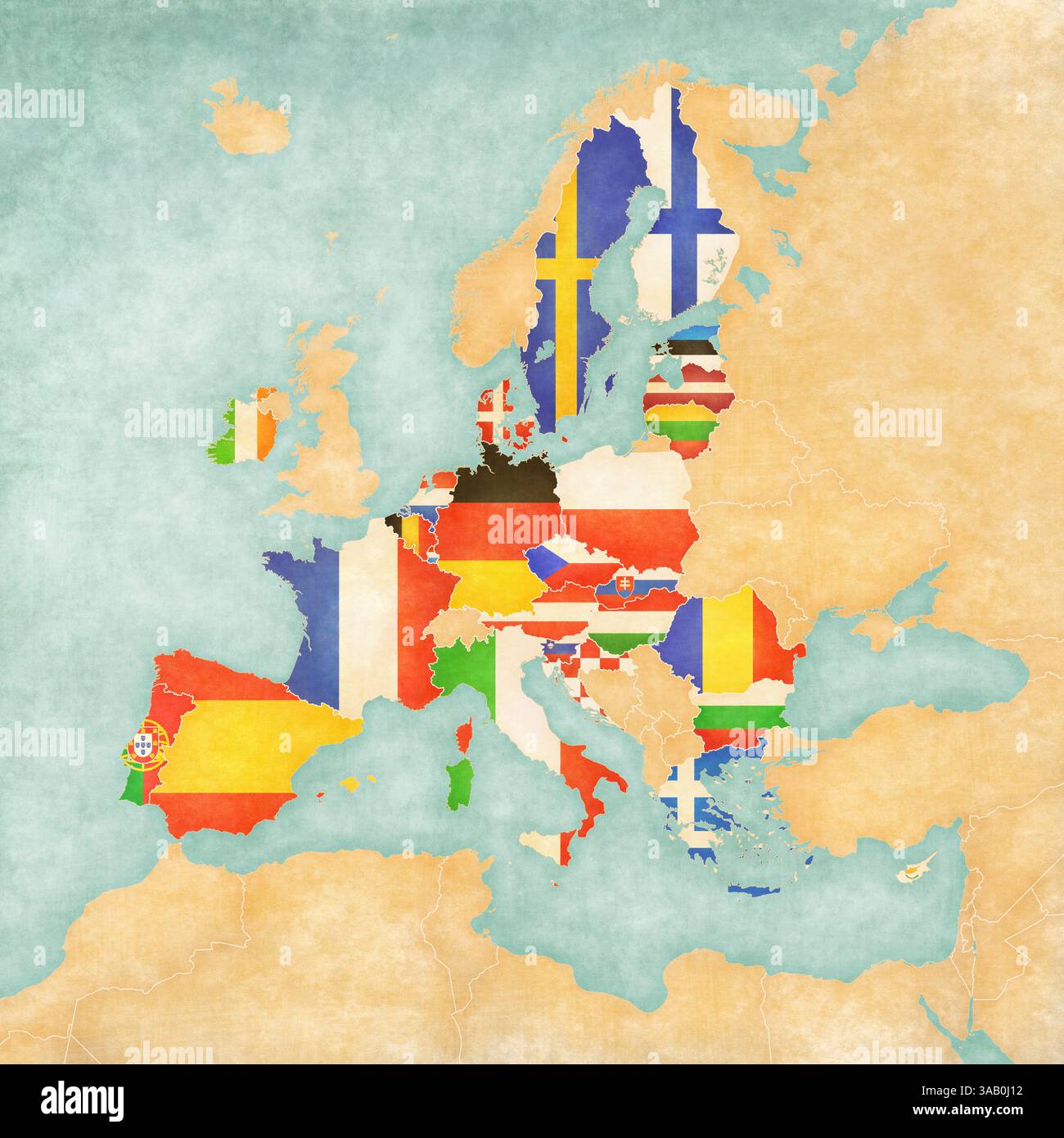 Map of all countries of the European Union in soft grunge and vintage ...