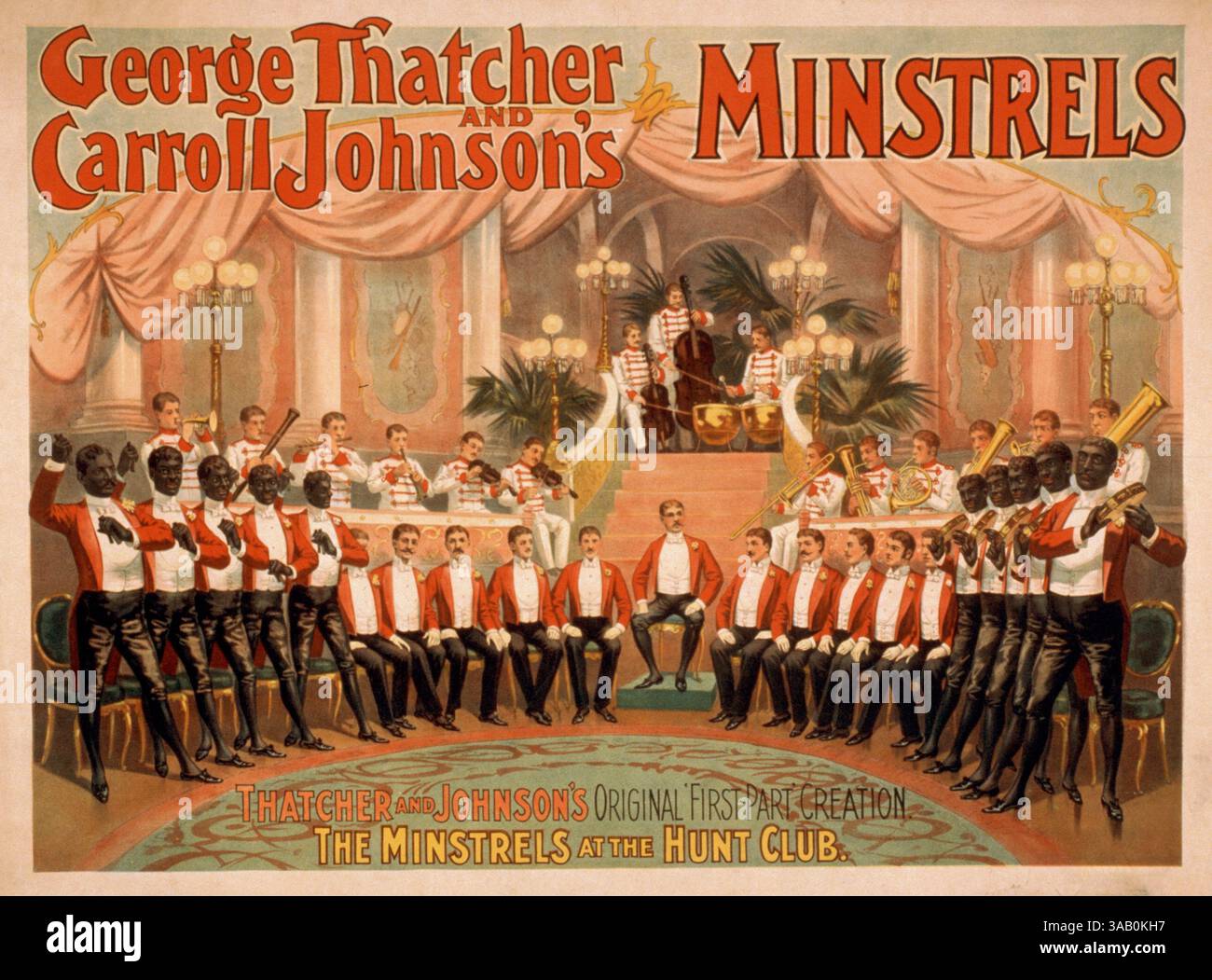 Vintage poster of Thatcher and Johnson's Minstrels, at the Hunt Club ...
