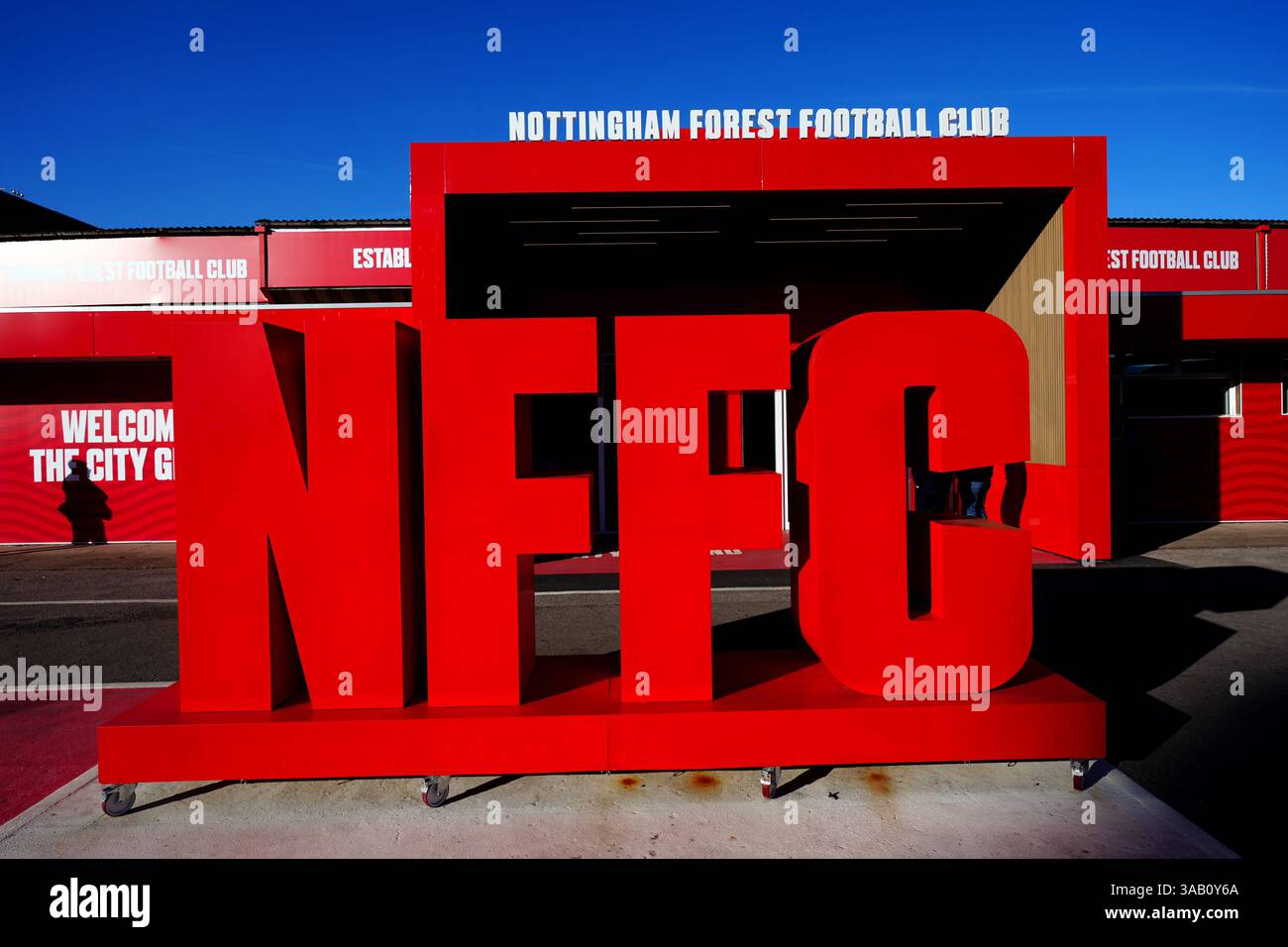 A general view of Nottingham Forest signage at the City Ground ...