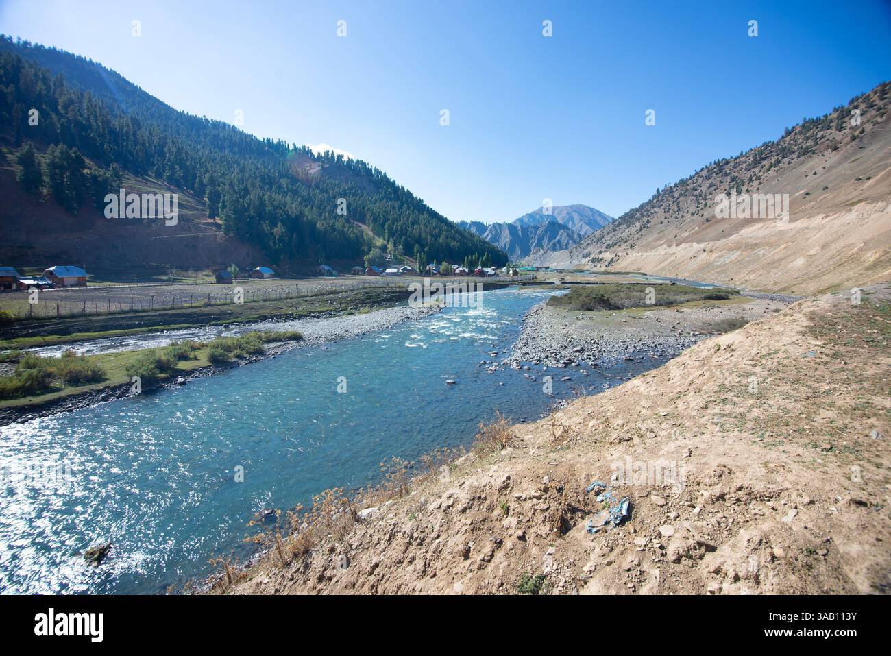 Neelam river flows in between mountains in Tulail. Gurez lies along the ...