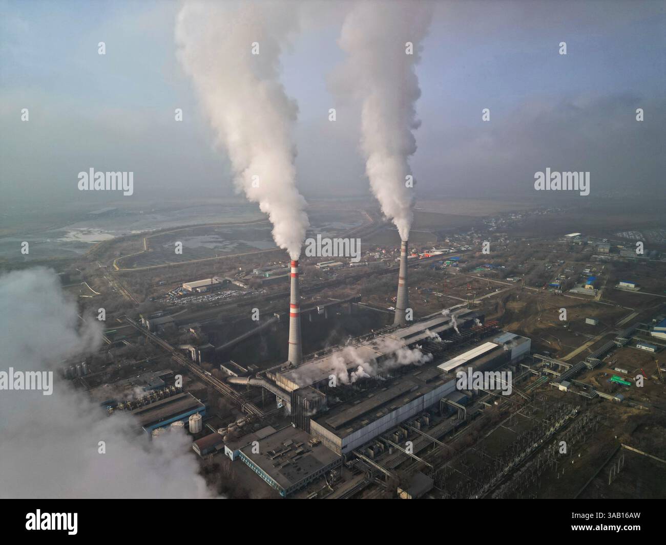 Thermal power plant. The power system is operating at full capacity, in ...