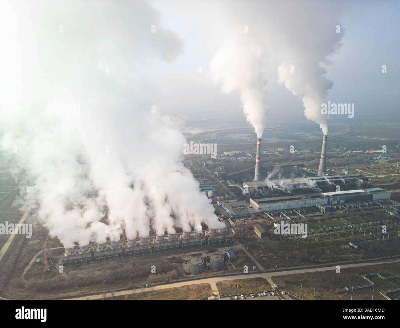 Thermal power plant. The power system is operating at full capacity, in ...
