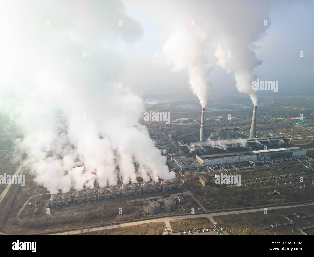Thermal power plant. The power system is operating at full capacity, in ...