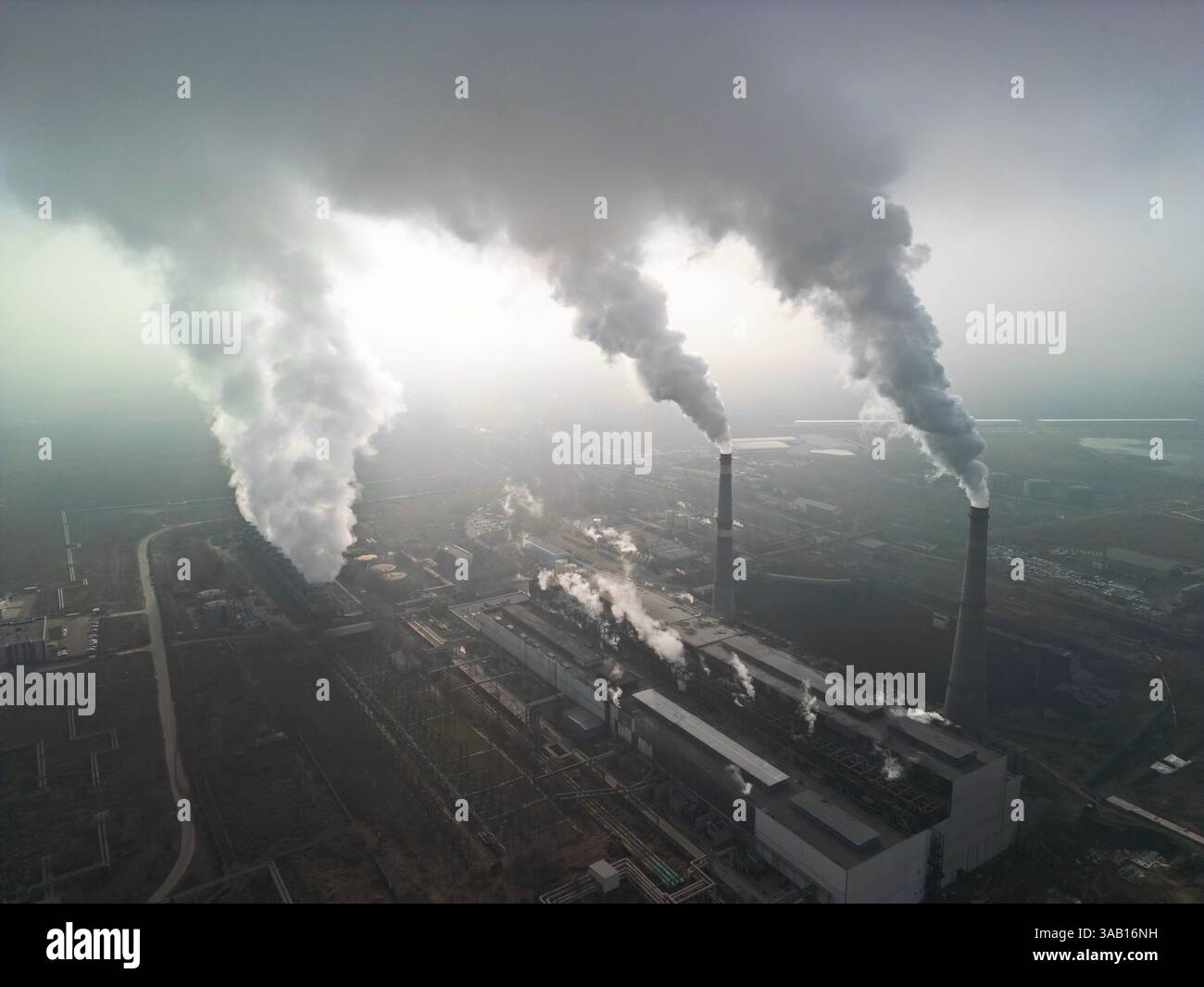 Thermal power plant. The power system is operating at full capacity, in ...