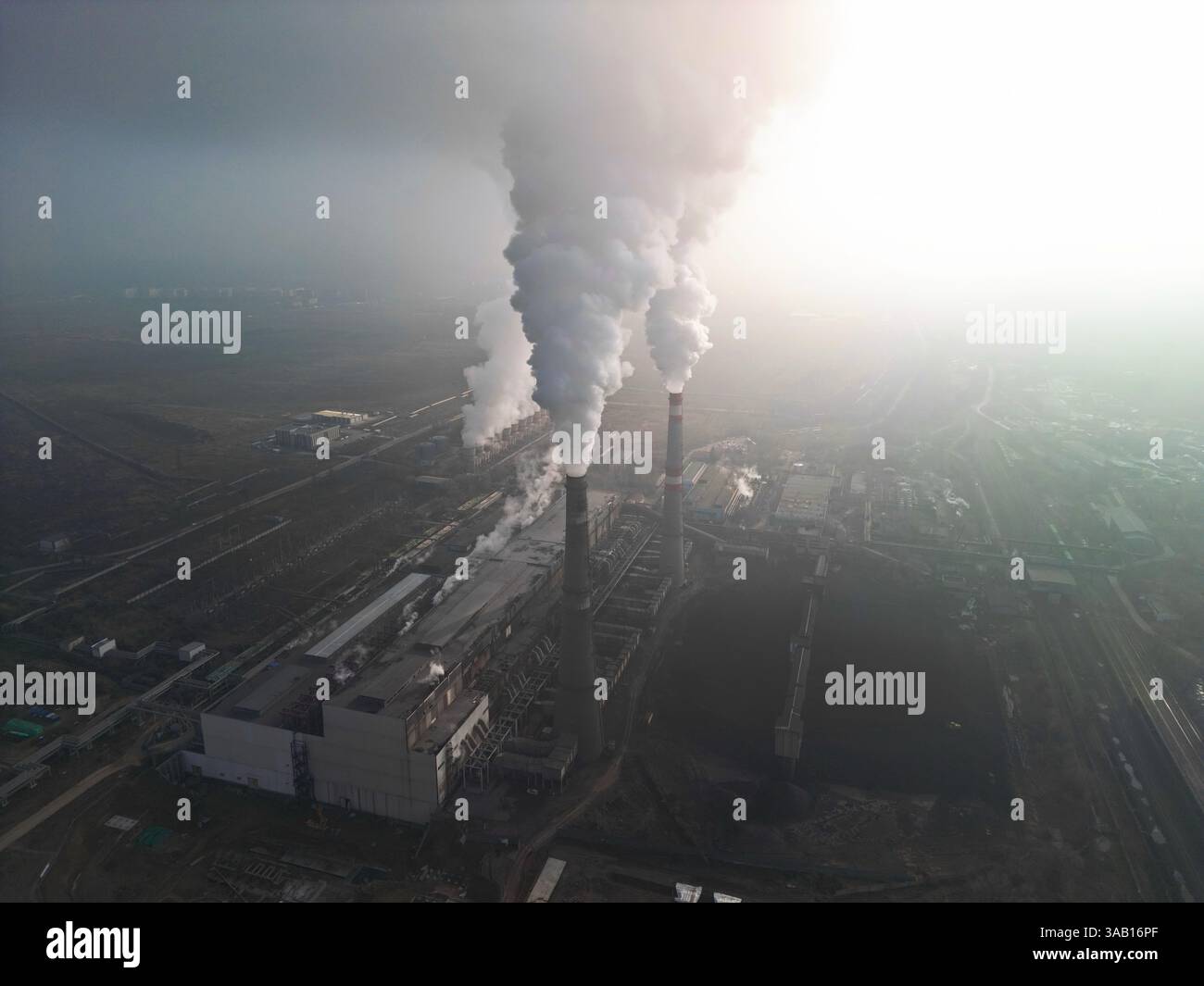 Thermal power plant. The power system is operating at full capacity, in ...