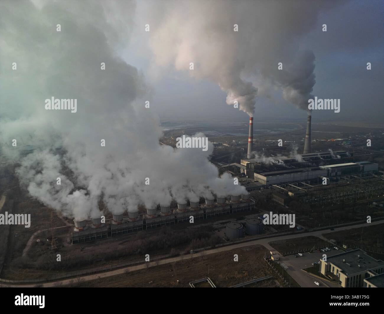 Thermal power plant. The power system is operating at full capacity, in ...