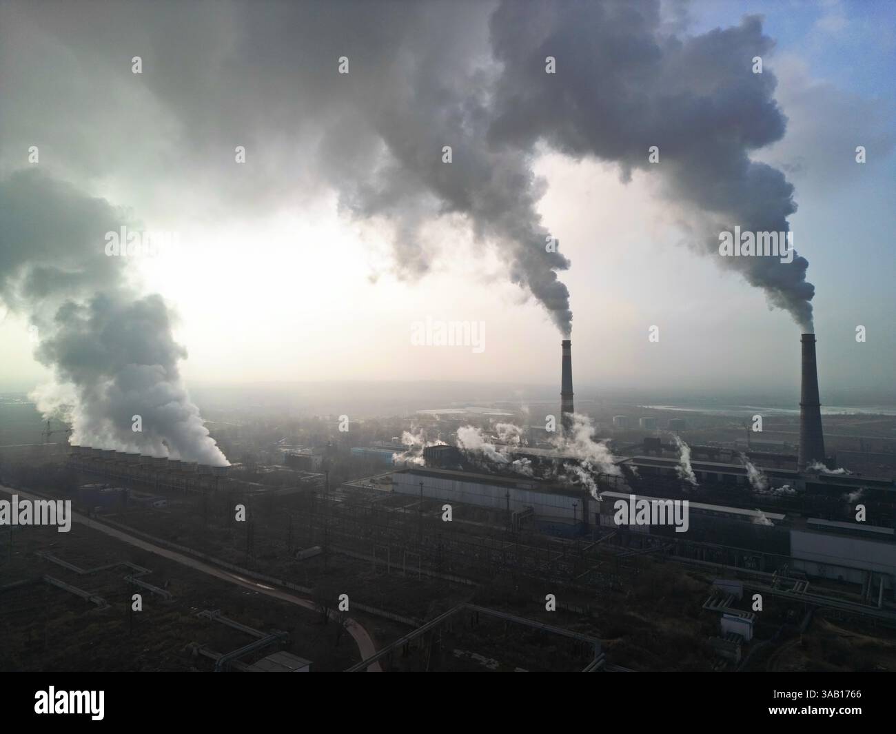 Thermal power plant. The power system is operating at full capacity, in ...