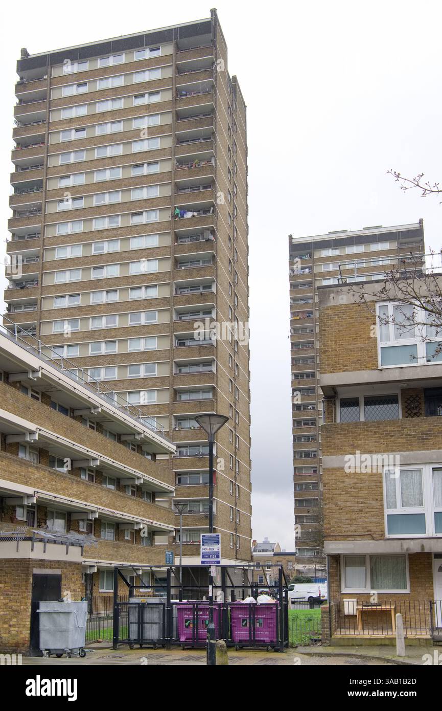 Sandall House and Wilmer House, two tower blocks of flats rising up ...