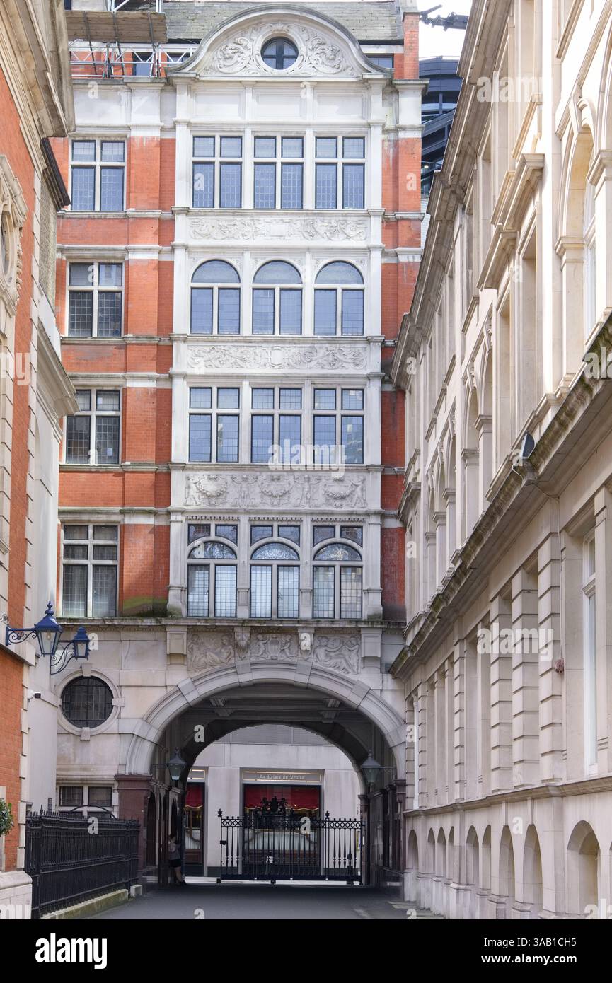 Exterior of Drapers Hall above an arch on Throgmorton Avenue in the ...