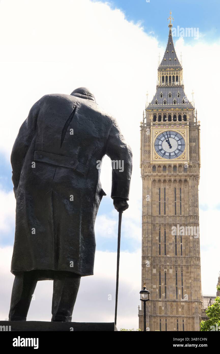 Bronze Sculpture of Winston Churchill with a walking stick in front of ...