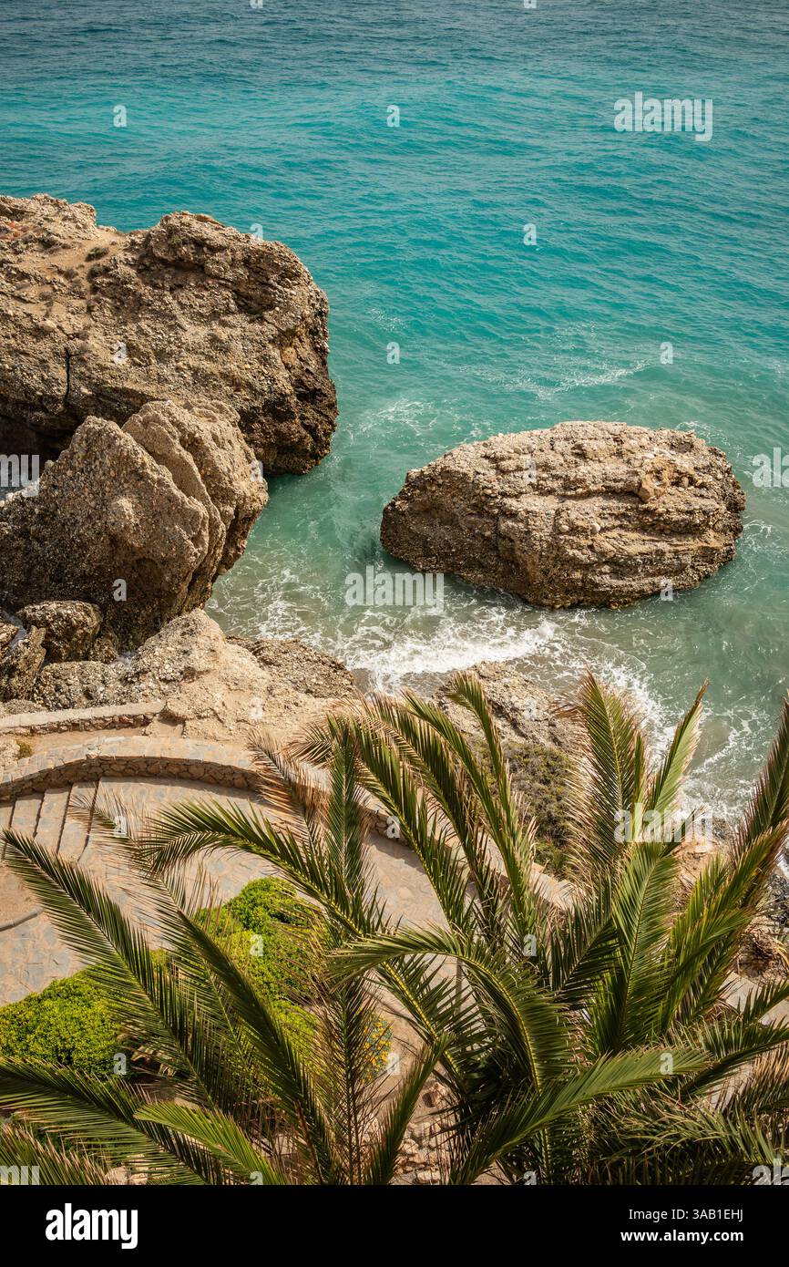 Picturesque Landscape of Mediterranean Sea with Stone and Palm Tree in ...