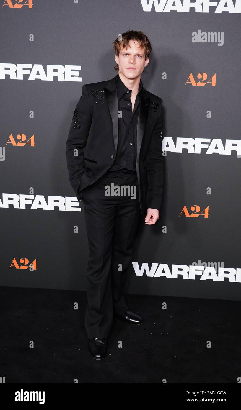 Finn Bennett arriving for a special screening of Warfare, at The Cinema ...