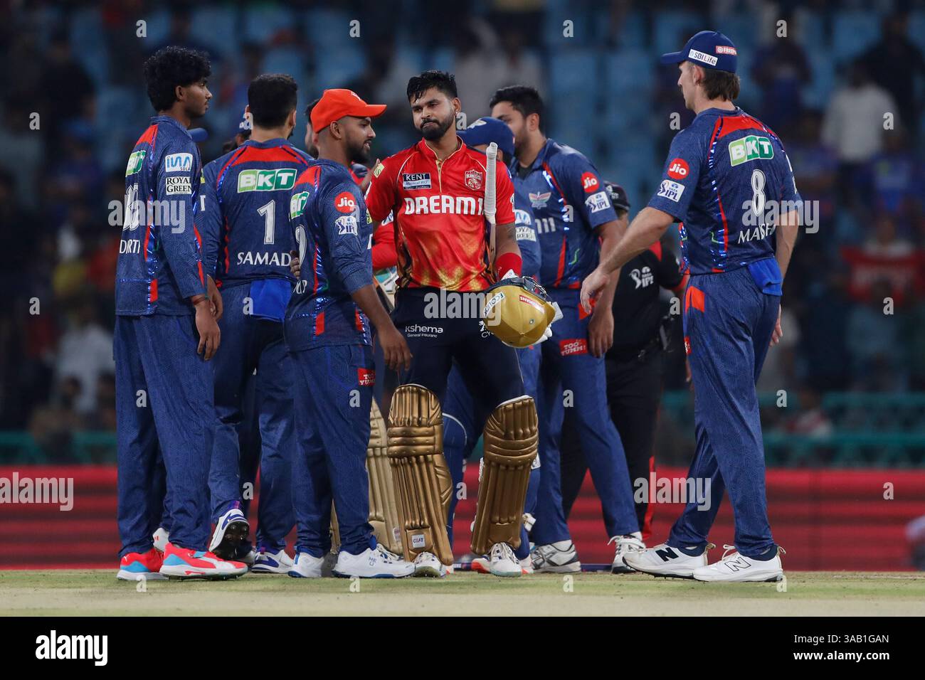 LUCKNOW, INDIA - APRIL 1: Shreyas Iyer of Punjab Kings (C) react after ...