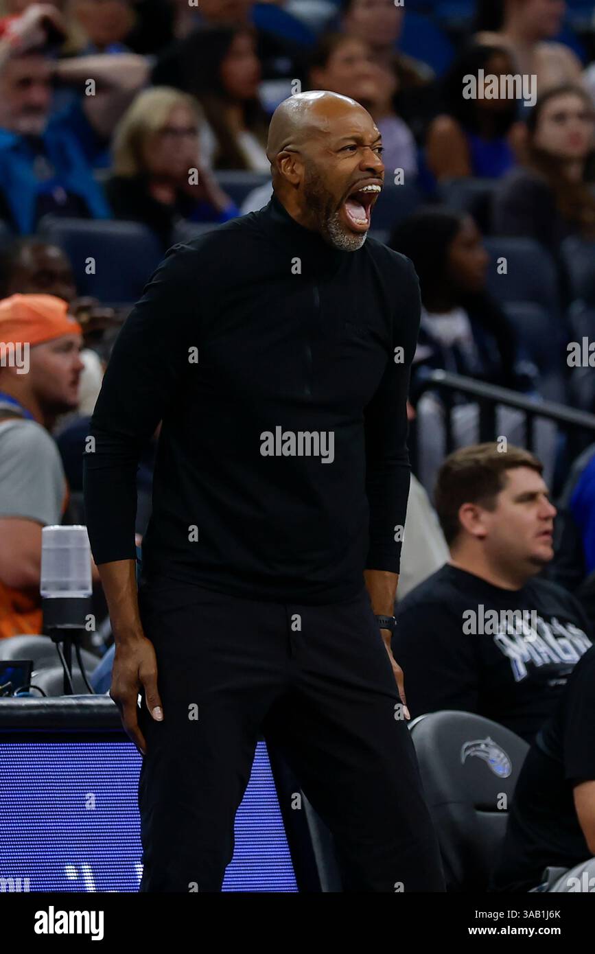 Orlando Magic head coach Jamahl Mosley reacts as his team plays the Los ...
