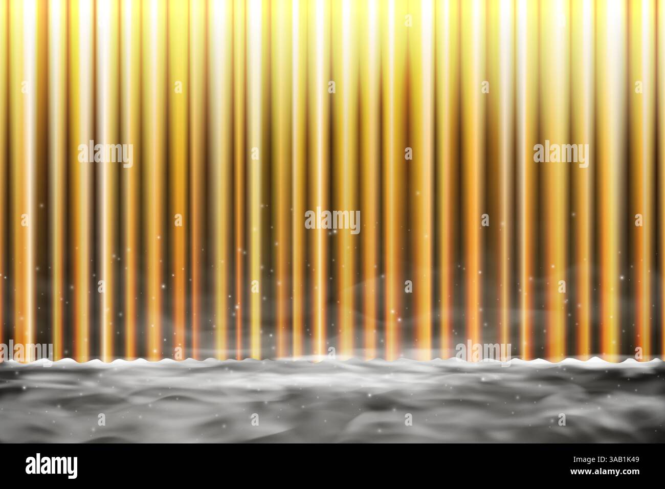 Realistic gold theater curtain vector illustration. Shiny silk drape ...