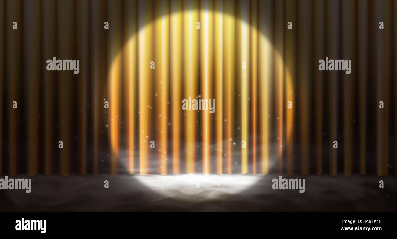 Realistic gold theater curtain vector illustration. Shiny silk drape ...