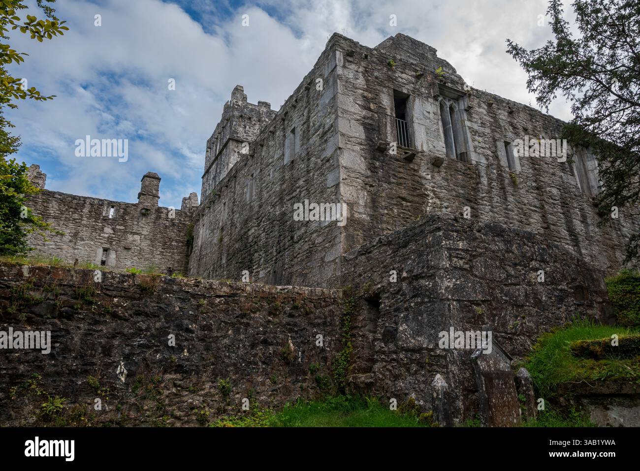 The ruins of Muckross Abbey, Ireland, with multiple levels and arched ...