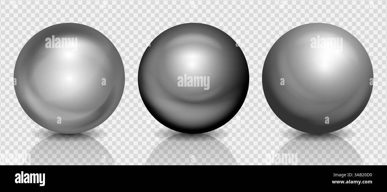 Chrome silver 3d ball realistic set, Glass textured spheres with ...