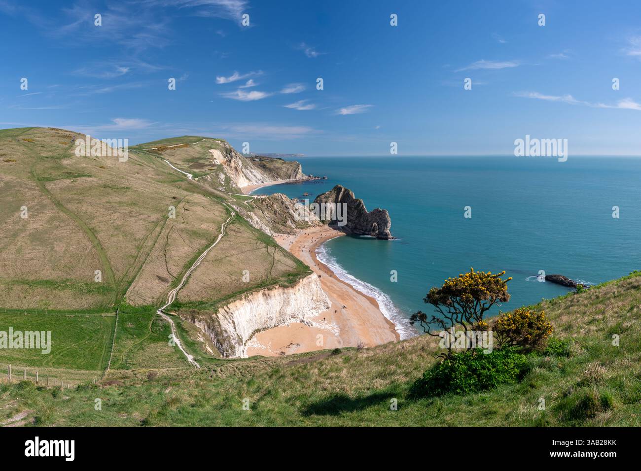 The distinctive rocky arch of Durdle Door, seen from one of a series of ...