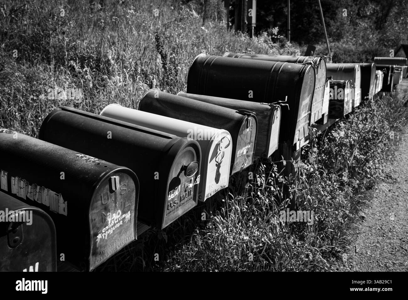 lined up mailboxes on the way to crystal mill tour Stock Photo - Alamy