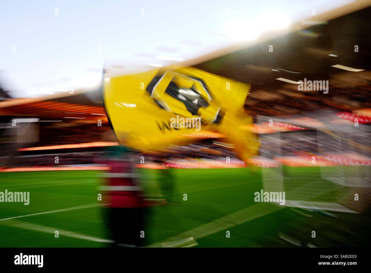 A Wolverhampton Wanderers flag is flown ahead of the Premier League ...