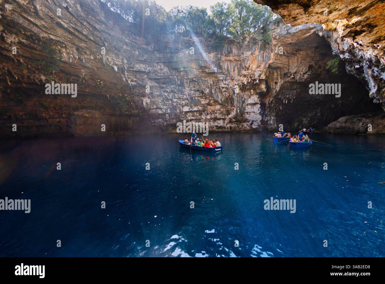 Kefalonia, Greece - July 25, 2024: Melissani Cave and Lake, a renowned ...