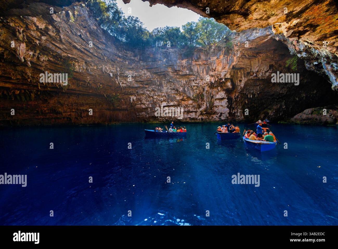 Kefalonia, Greece - July 25, 2024: Melissani Cave and Lake, a renowned ...