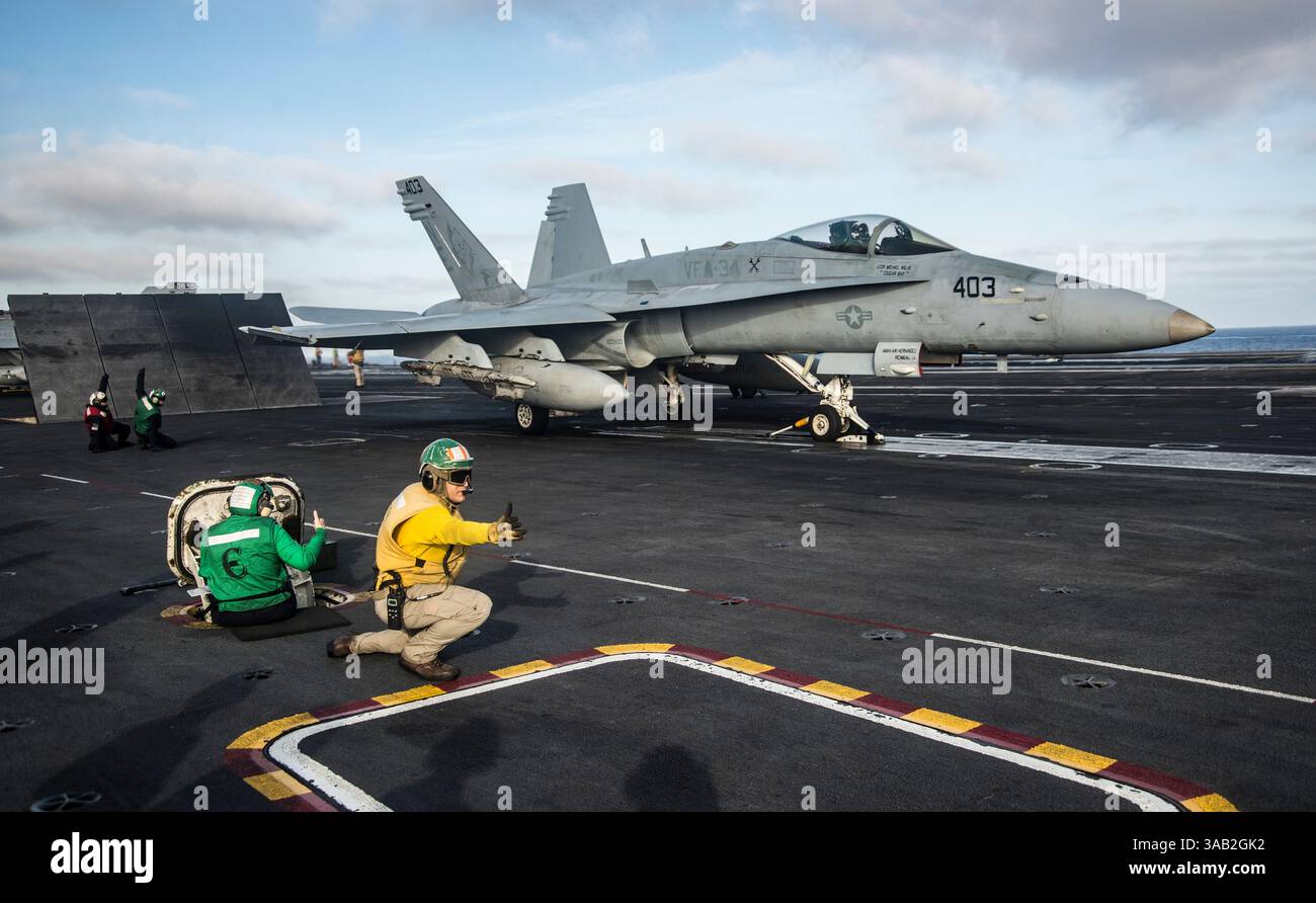 April 9, 2018 - At sea - A U.S. Navy F/A-18C Hornet jet fighter ...
