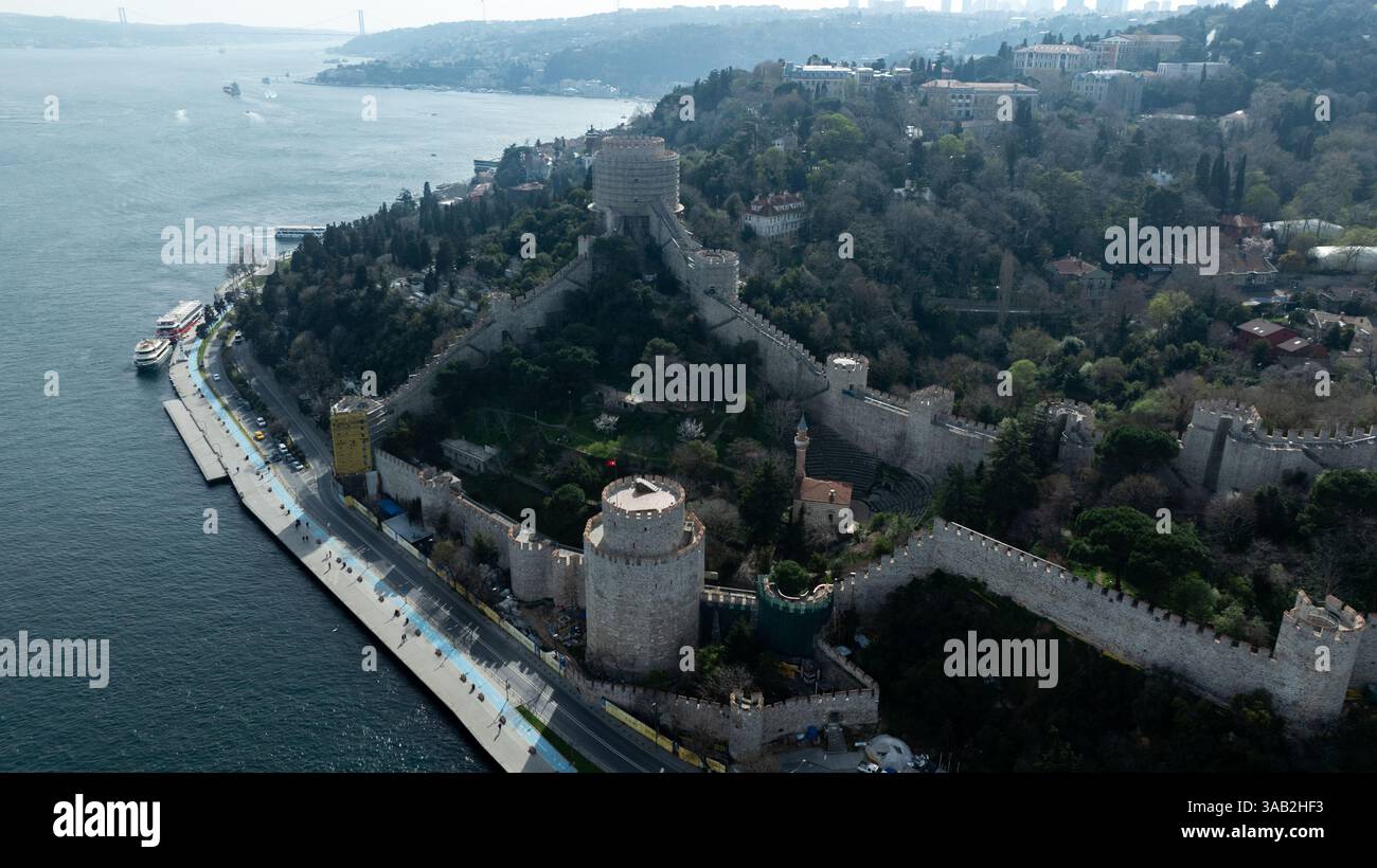 Istanbul, Turkey. Aerial view of the Istanbul Bosphorus. Fatih Sultan ...