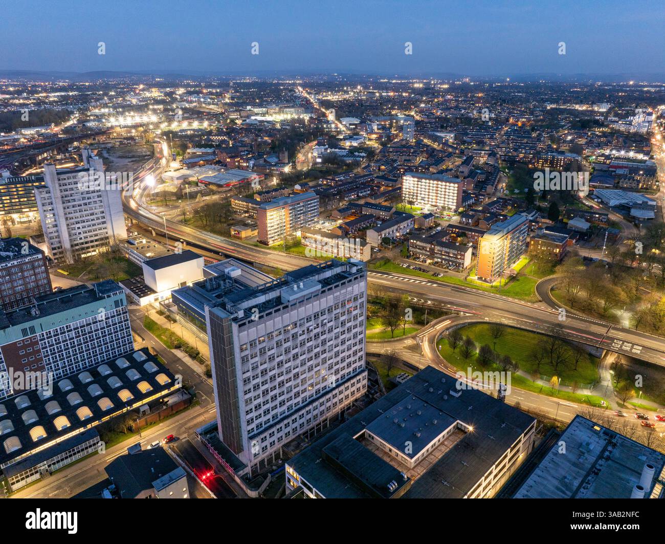 Long Exposure Aerial image of Mancunian Way inner ring road in ...