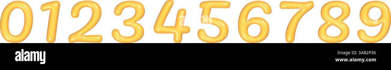 inflated yellow numbers from 0 to 9. 3d vector illustration Stock ...