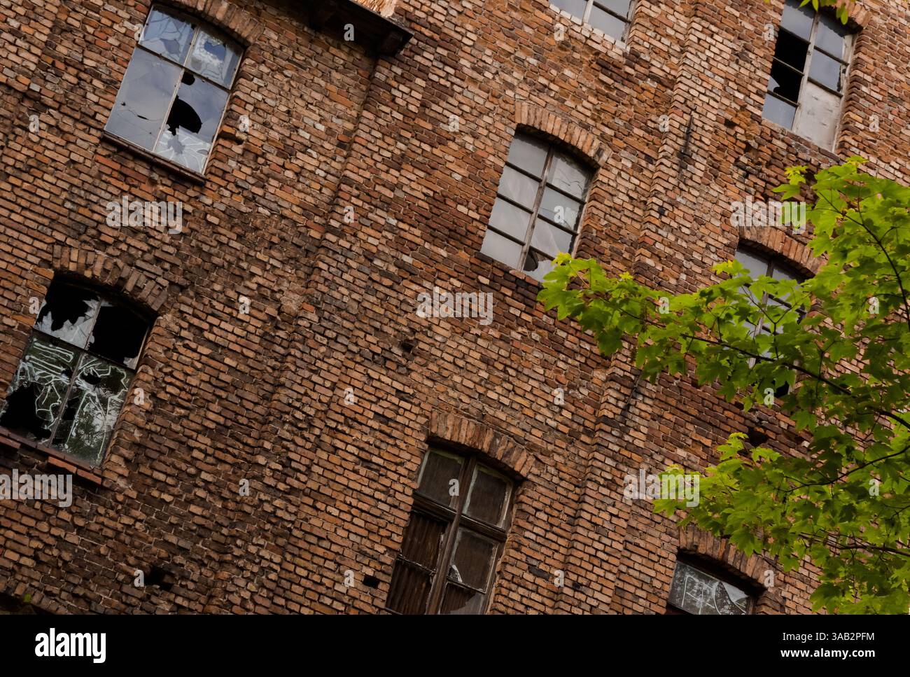 Abandoned European Brick Building with Broken Windows and Overgrown ...
