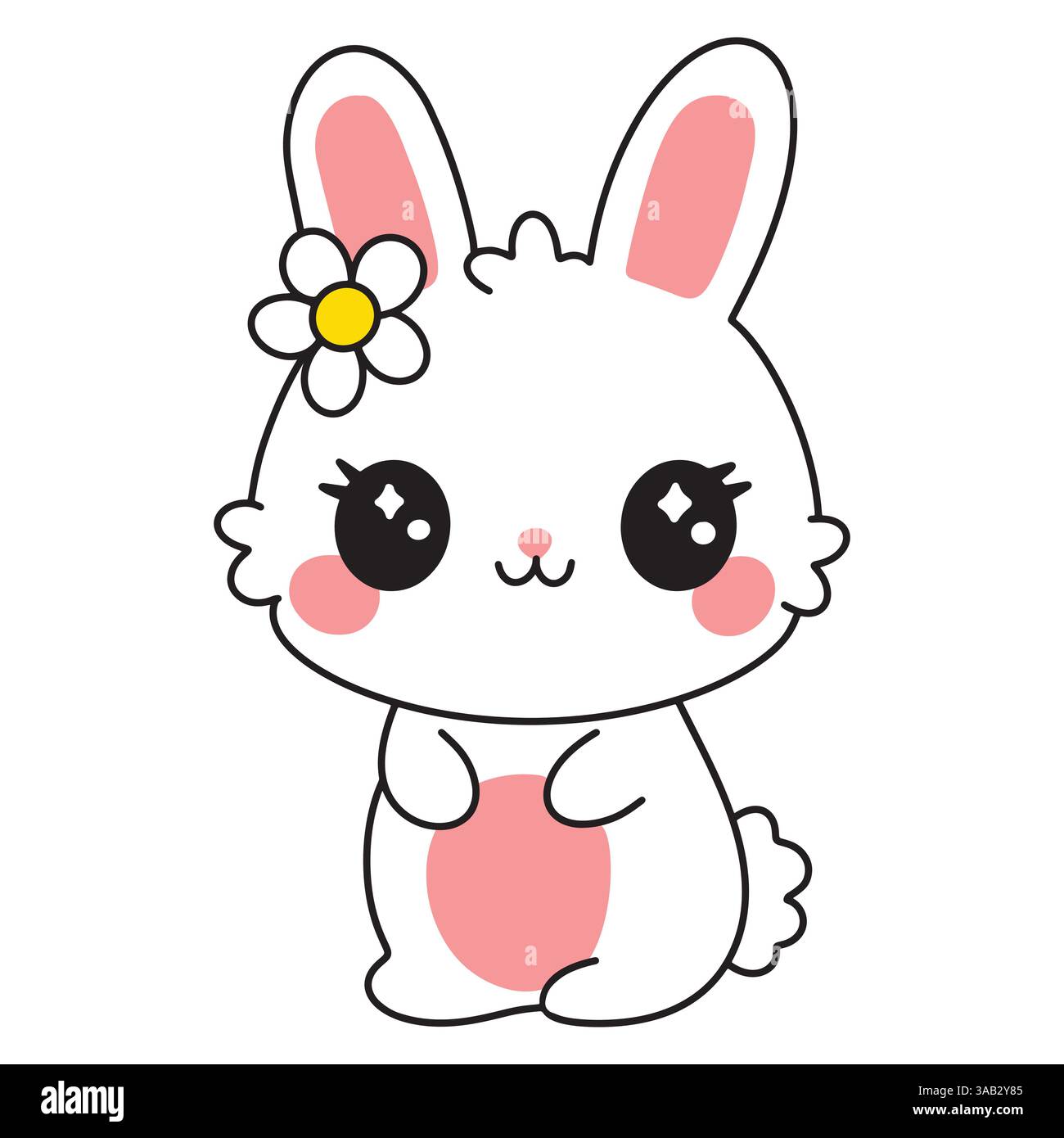 Cute Cartoon Kawaii Easter Bunny Character. Hand Drawn Festive Spring ...
