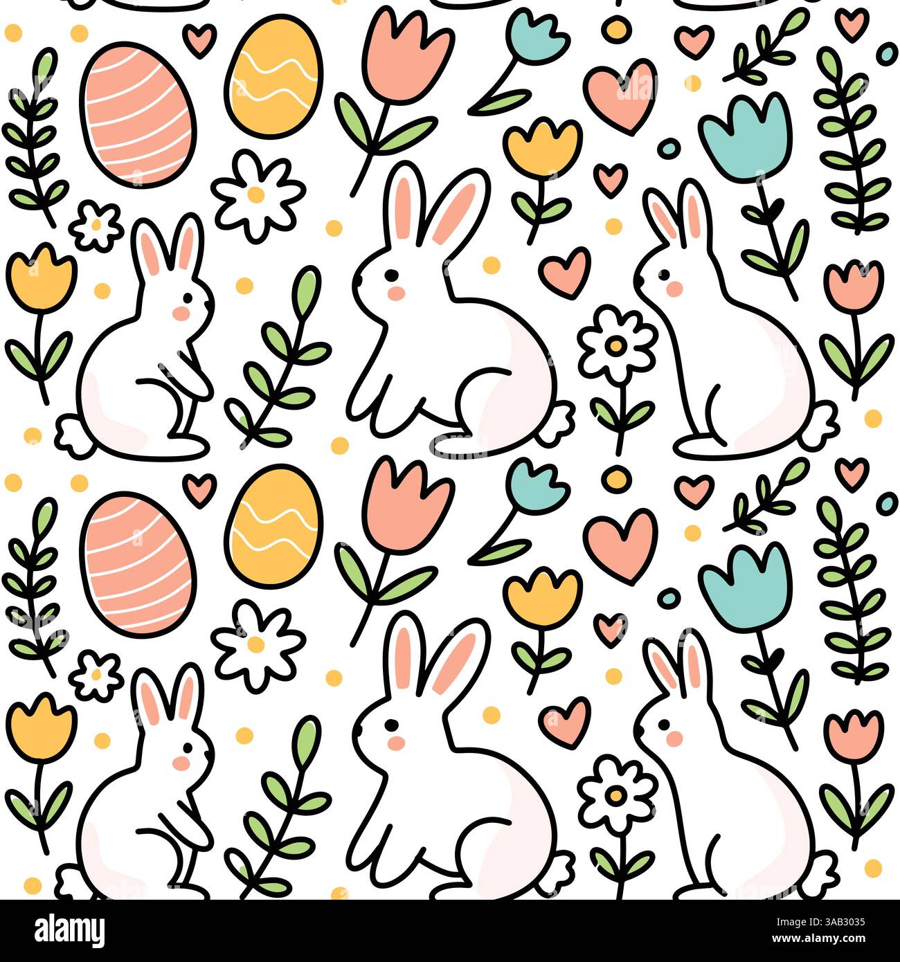 Easter cute seamless pattern background with simple doodles of eggs ...