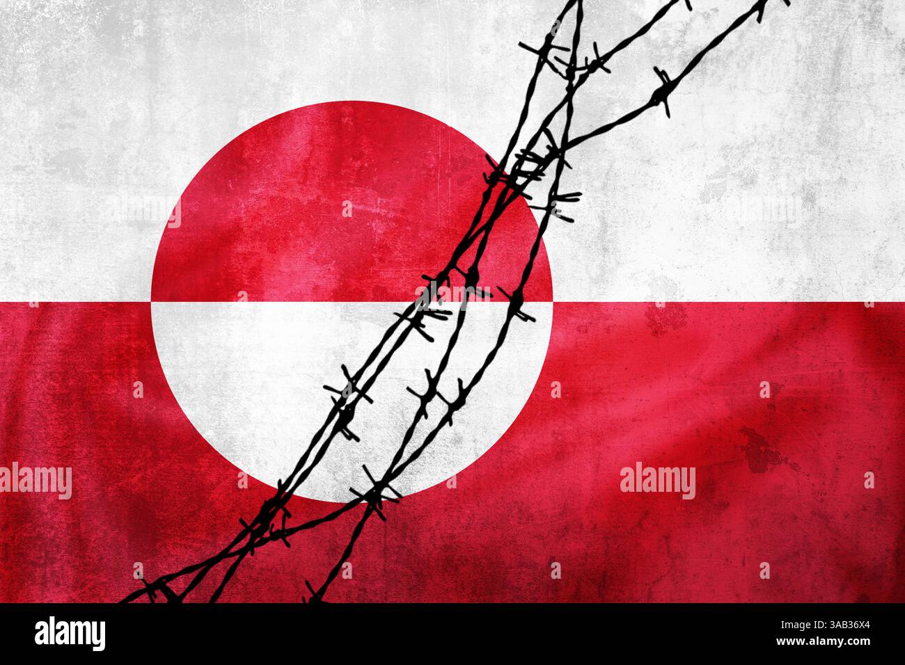 Grunge flag of Greenland divided by barb wire illustration, concept of ...