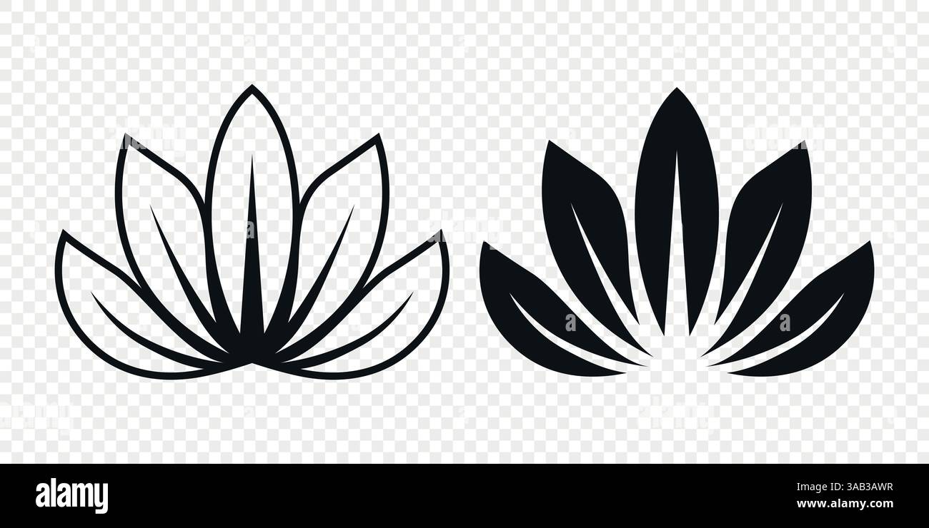 Flat Single Color Vector Lotus Flower Icon Set. Monochrome Floral ...