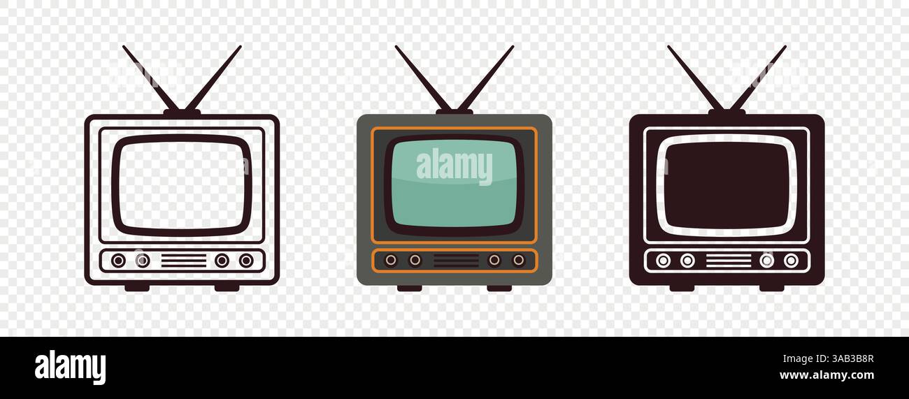 Retro TV Set. Vector Vintage Television Collection. Old TV Icon Pack ...