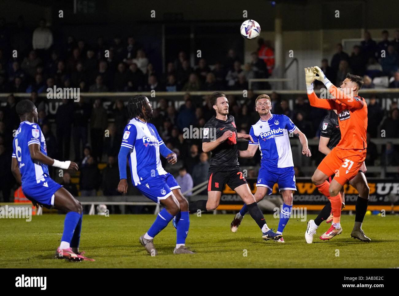 Bristol Rovers goalkeeper Jed Ward (right) in action during the Sky Bet ...