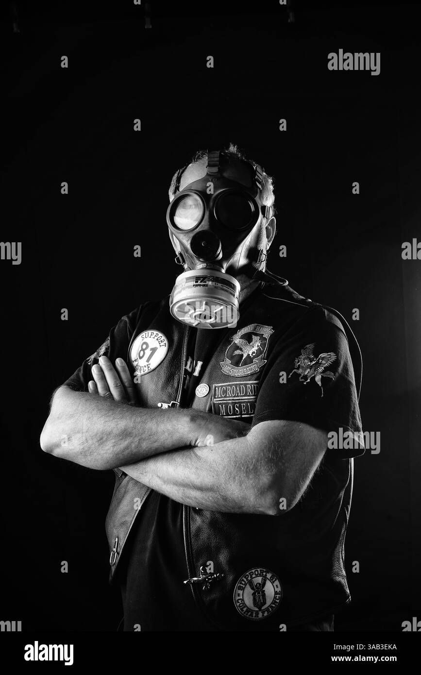 Dec 11, 2017 - Paris, France - BEPPO of Road Riders MC wearing gas mask ...